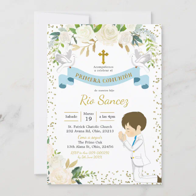 Spanish Boy First Holy Communion Invitation | Zazzle