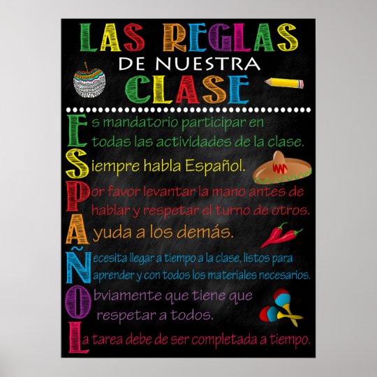 Spanish Classroom Rules Poster | Zazzle.com