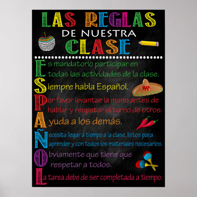 Spanish Classroom Rules Poster | Zazzle