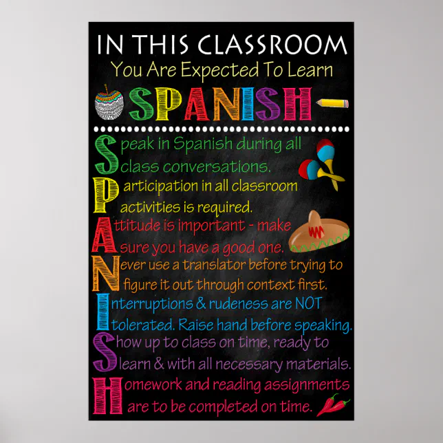 Spanish Classroom Rules Printable Poster | Zazzle