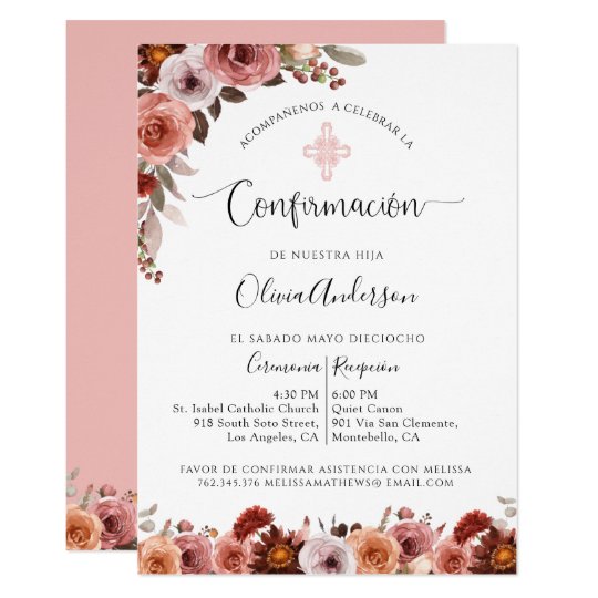 Spanish Confirmation Blush Pink Floral Invitation | Zazzle.com