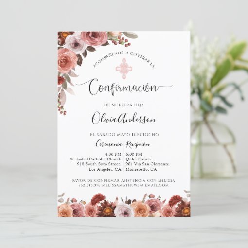 Spanish Confirmation Blush Pink Floral Invitation | Zazzle