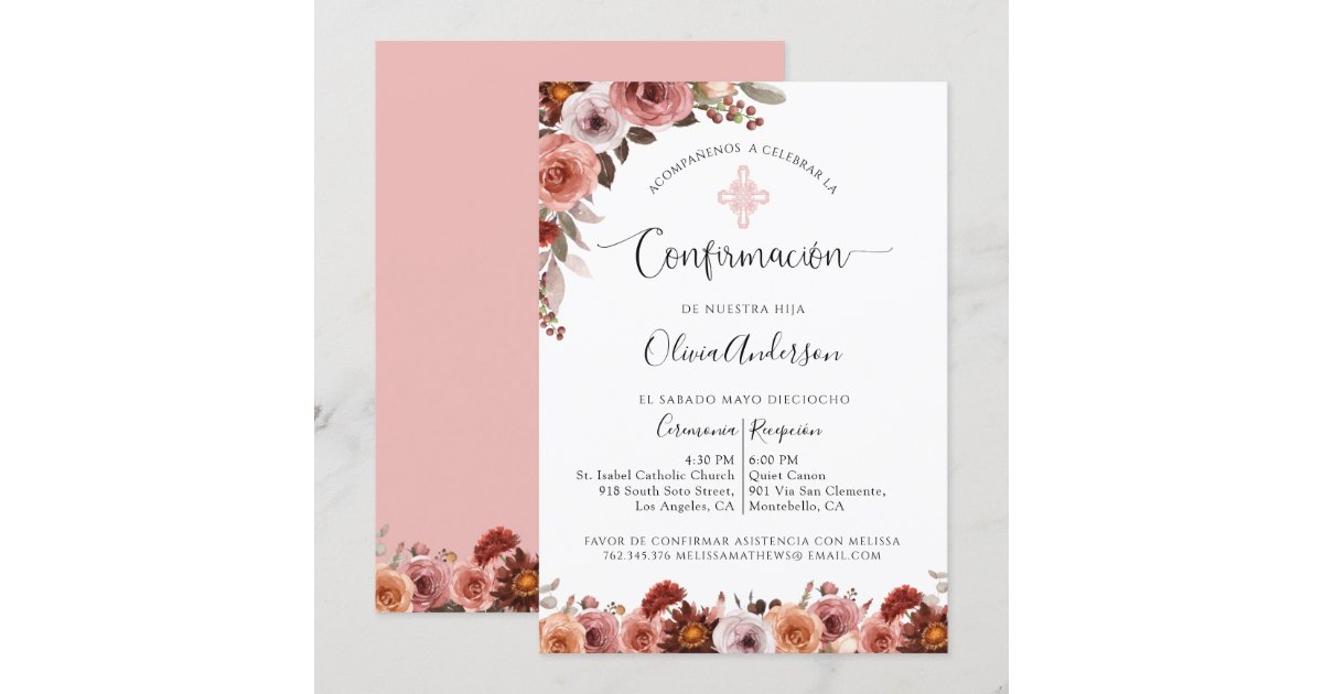 Spanish Confirmation Blush Pink Floral Invitation | Zazzle