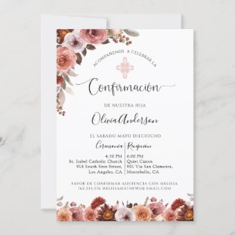 Spanish Confirmation Blush Pink Floral Invitation | Zazzle