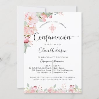 Spanish Confirmation Rose Gold, Mint Floral Invitation | Zazzle