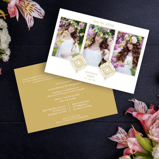 Spanish Cute Luxurious Flourish Gold Ornament Invitation | Zazzle