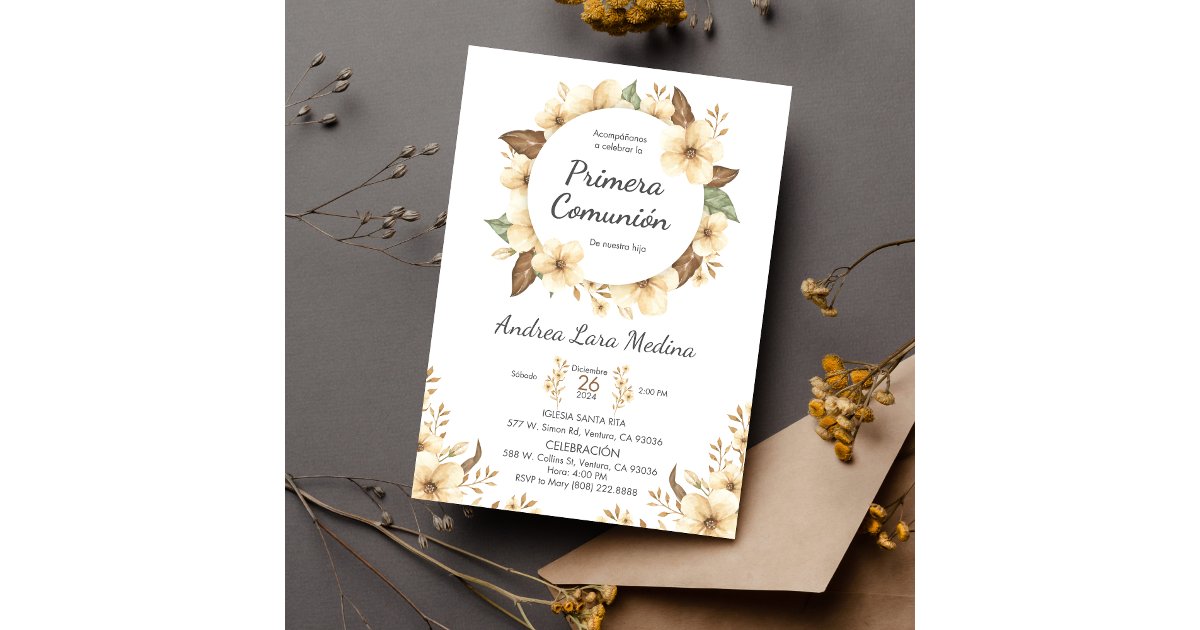 Spanish Cute Yellow Flowers First Communion Invitation | Zazzle