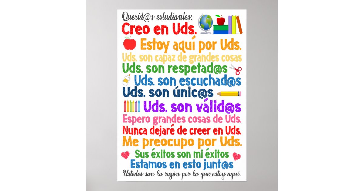 Spanish Dear Students Classroom Poster | Zazzle