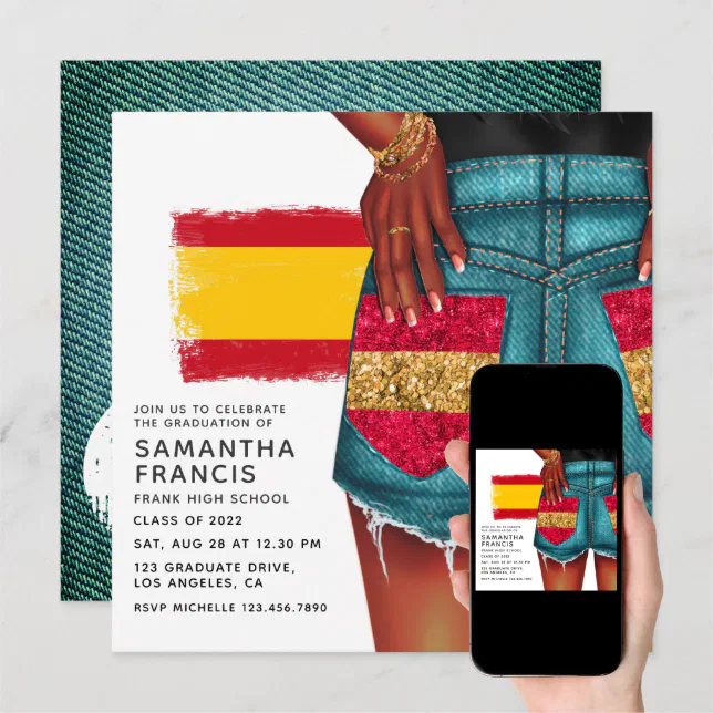 Spanish Denim Girl Graduation Party Invitation | Zazzle