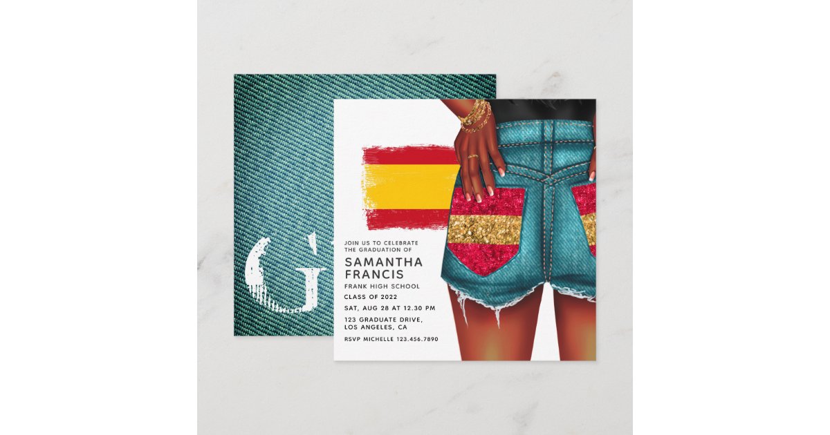 Spanish Denim Girl Graduation Party Invitation | Zazzle