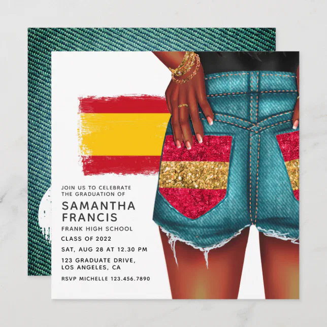 Spanish Denim Girl Graduation Party Invitation | Zazzle
