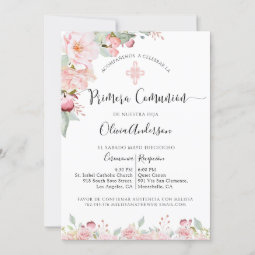 Spanish First Communion Rose Gold, Mint Floral Invitation | Zazzle