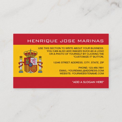 Spanish Flag Coat of Arms, Flag of Spain Business Card | Zazzle