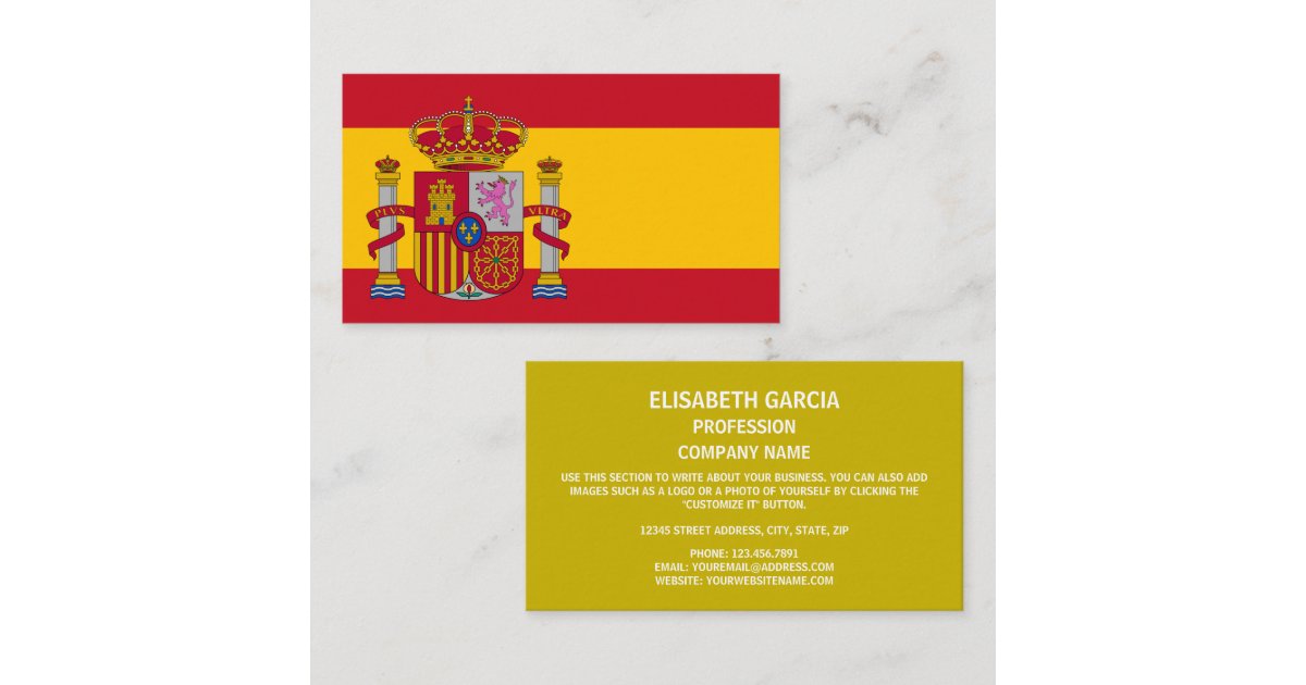 Spanish Flag & Coat of Arms, Flag of Spain Business Card | Zazzle