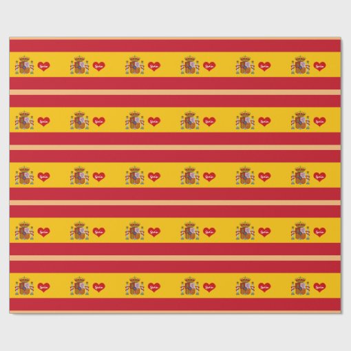 Spanish flag with red heart - birthday/sports fans wrapping paper | Zazzle