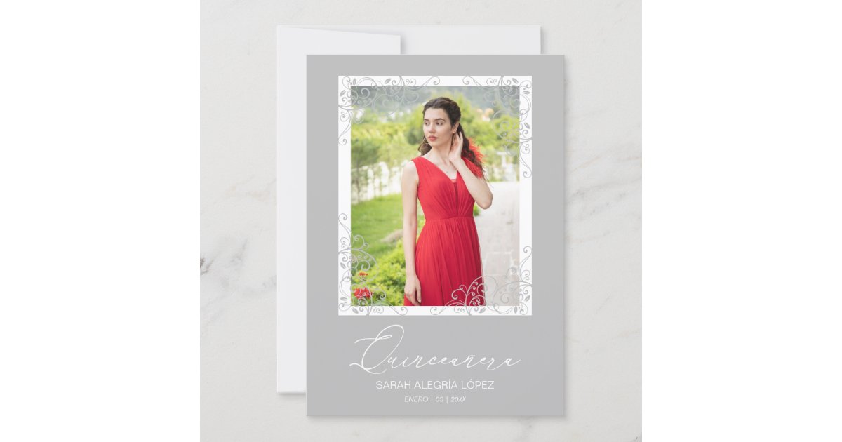 Spanish Flourish Grey Ornament Photo Quinceañera | Zazzle