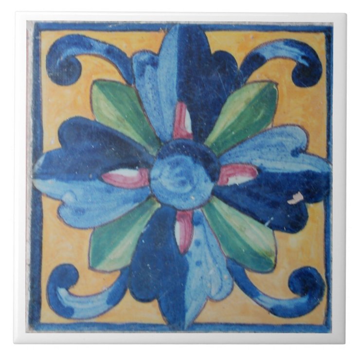Spanish Flower Design Tile | Zazzle