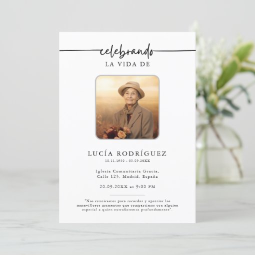 Spanish Funeral Celebrando Memorial Wording Photo Invitation | Zazzle
