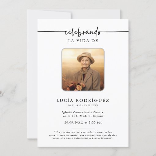 Spanish Funeral Celebrando Memorial Wording Photo Invitation | Zazzle