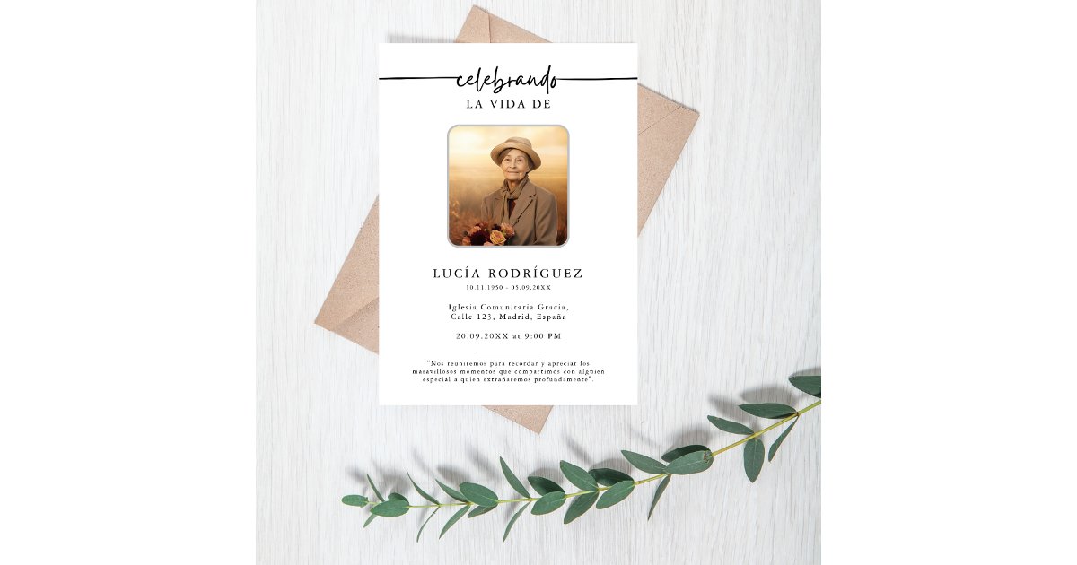 Spanish Funeral Celebrando Memorial Wording Photo Invitation | Zazzle