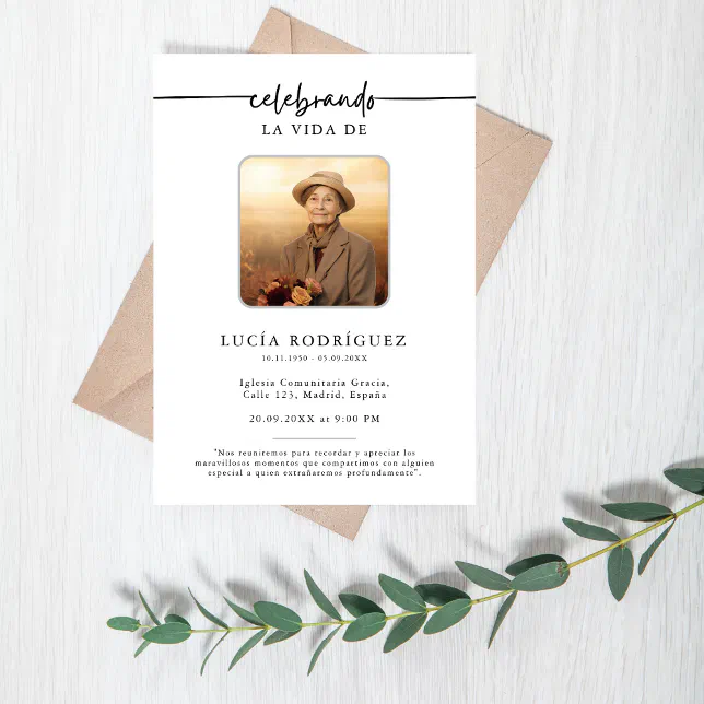 Spanish Funeral Celebrando Memorial Wording Photo Invitation | Zazzle