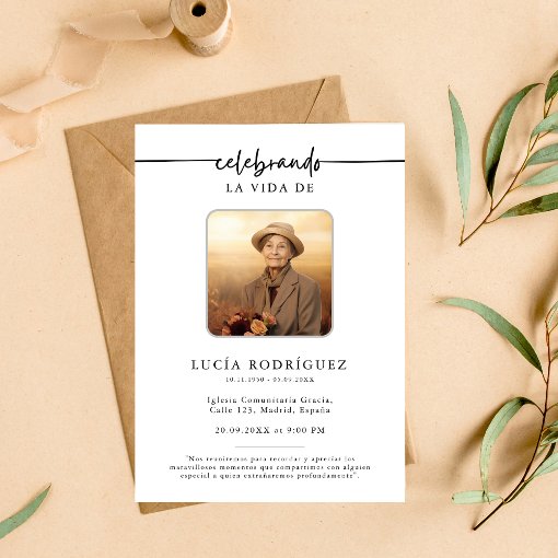 Spanish Funeral Celebrando Memorial Wording Photo Invitation | Zazzle