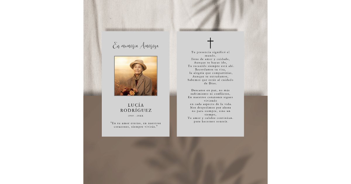 Spanish Funeral Memorial Photo Prayer Card | Zazzle