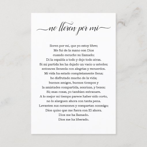 Spanish Funeral Prayer Card Memorial Service Card | Zazzle