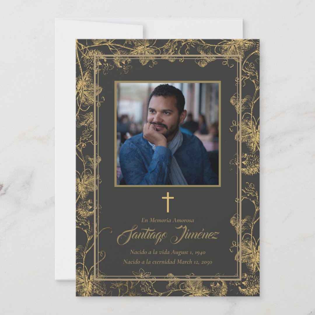 Spanish Funeral Program Gold Vine Memorial Card | Zazzle