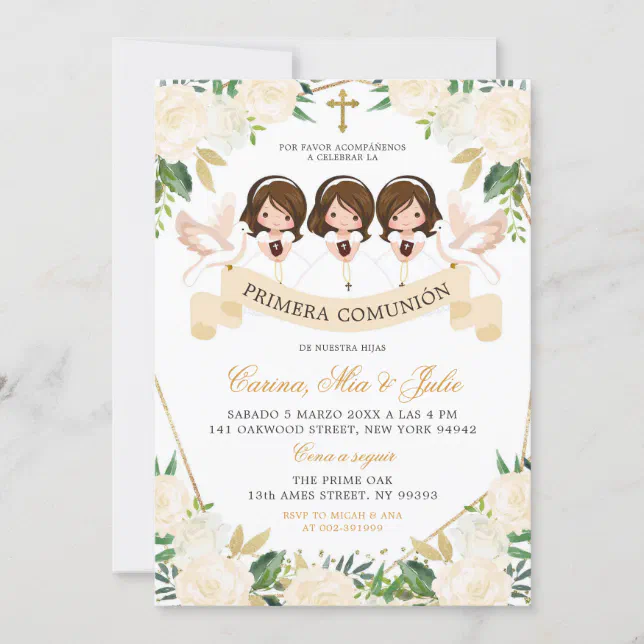 Spanish Girls Sibling First Holy Communion Invitation | Zazzle