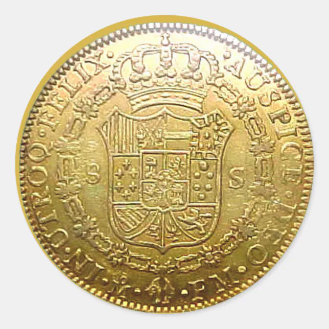 Spanish Gold Doubloon II Round Sticker | Zazzle
