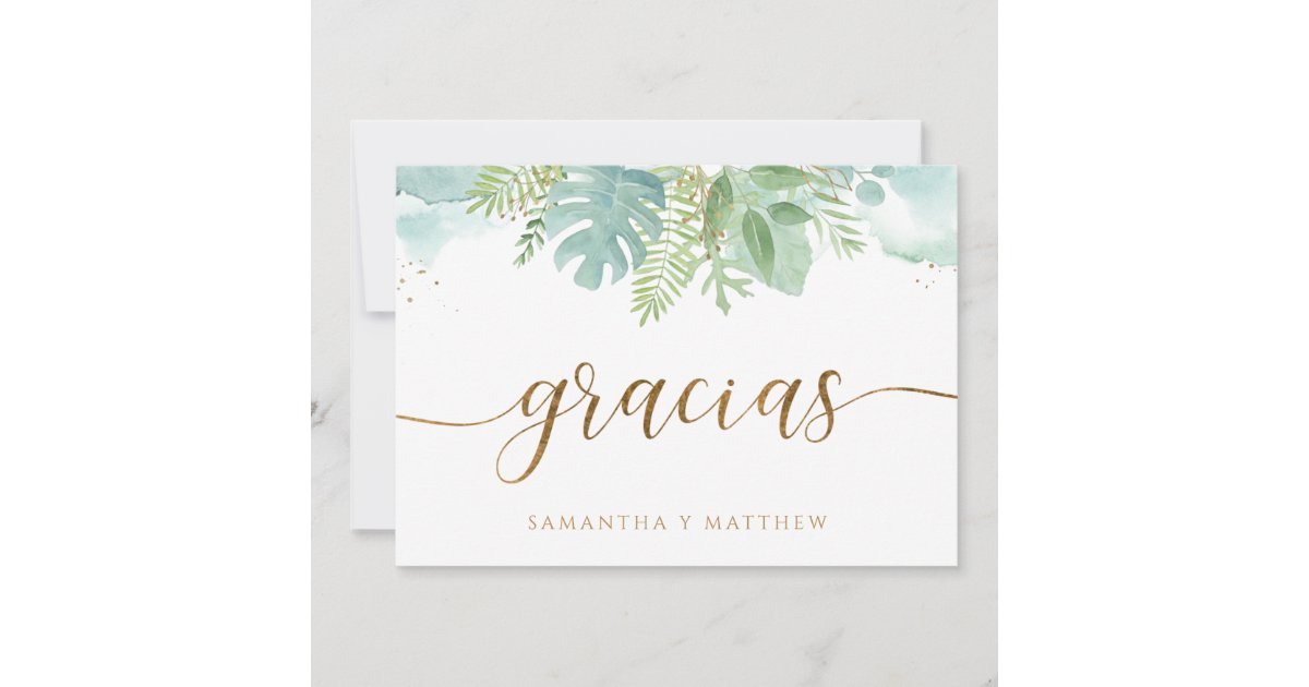 Spanish, Greenery and Blue Green Watercolor, Thank You Card | Zazzle