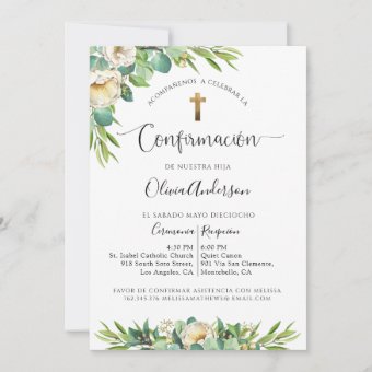 Spanish, Greenery White Yellow Floral Confirmation Invitation | Zazzle