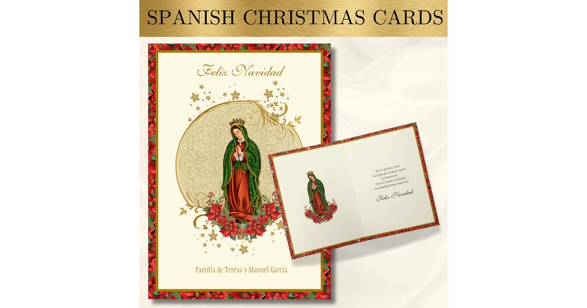 Spanish Guadalupe Christmas Pointsettia Holiday Card | Zazzle