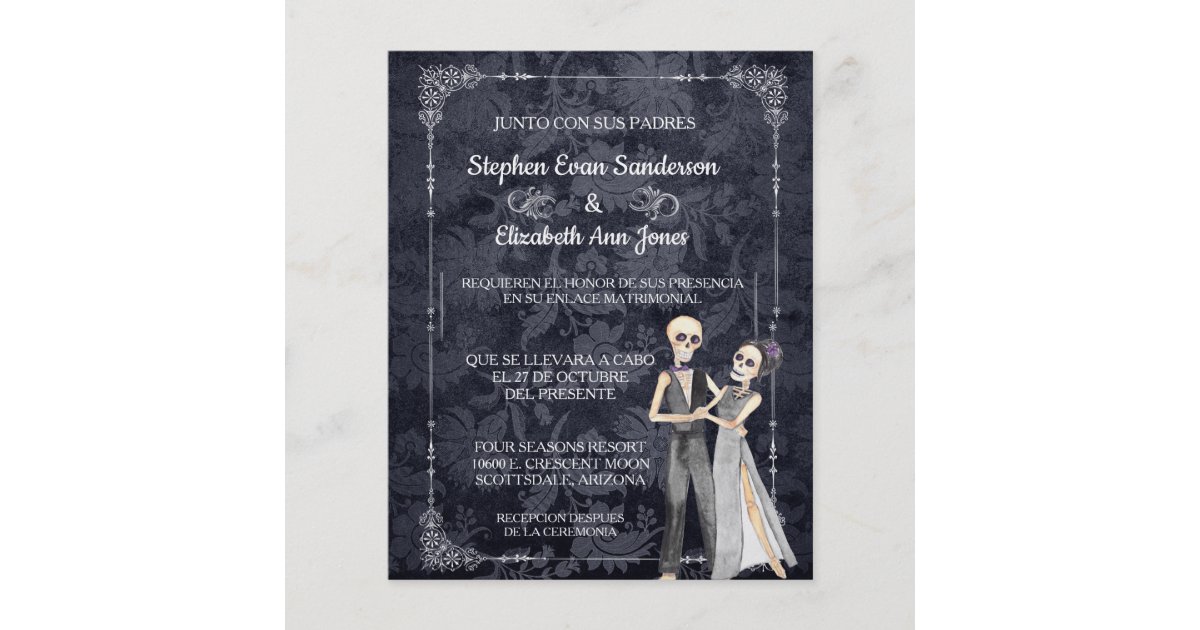 Spanish Halloween Wedding Skeletons Day of Dead In Flyer | Zazzle