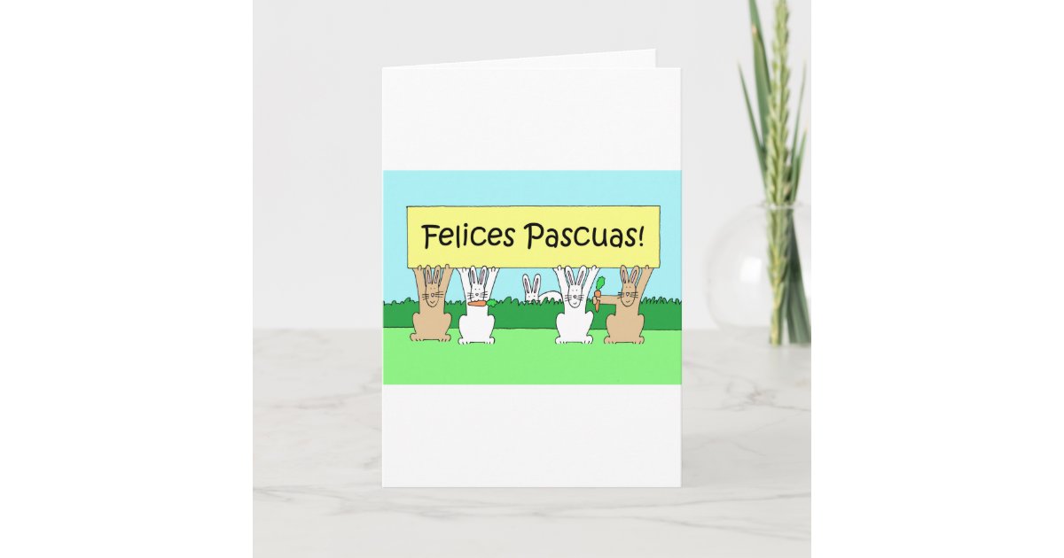 Spanish Happy Easter Cartoon Bunnies Holiday Card | Zazzle
