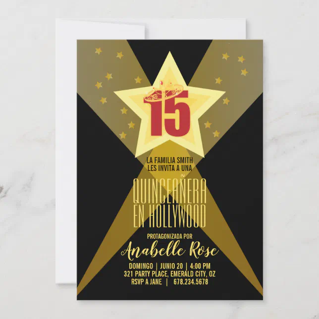 SPANISH hollywood star QUINCEAÑERA movie night Invitation | Zazzle