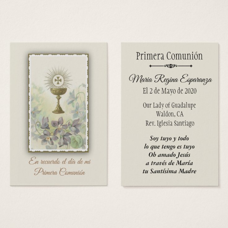 Spanish Holy Card for First Holy Communion | Zazzle