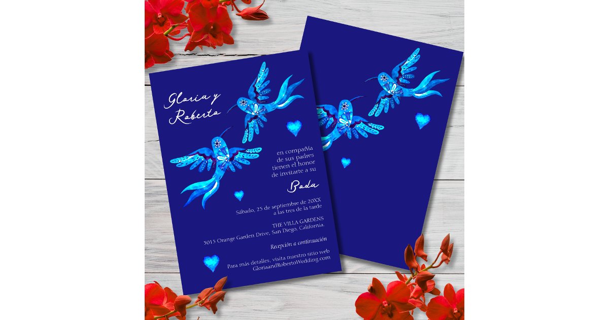 Spanish, Invitación Boda Mexicana Colibrí Azul Invitation | Zazzle