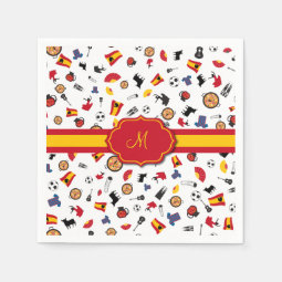 Spanish items with flag to add your monogram paper napkins | Zazzle