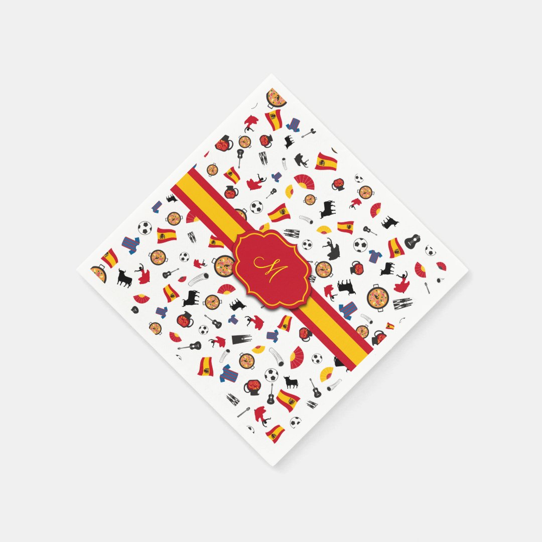 Spanish items with flag to add your monogram paper napkins | Zazzle