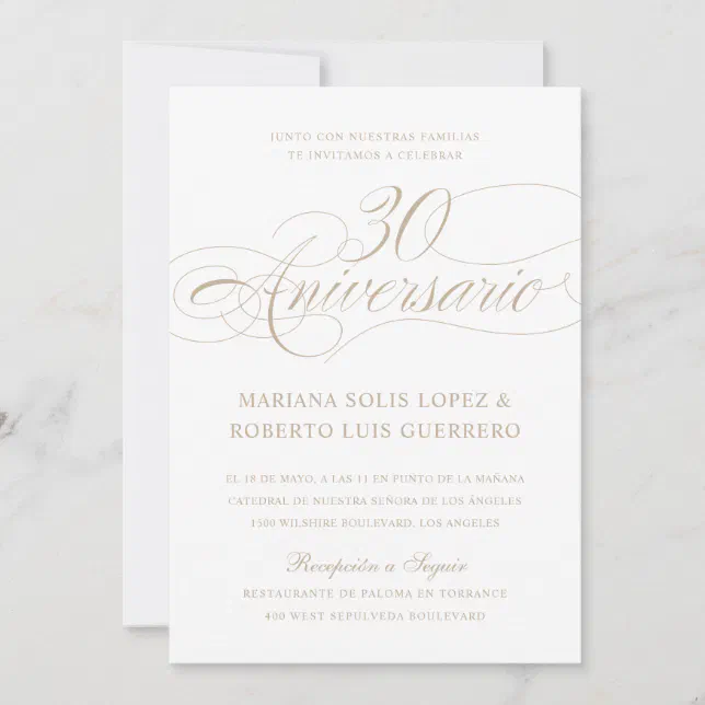 Spanish Language 30 Aniversario de Bodas Wedding Invitation | Zazzle