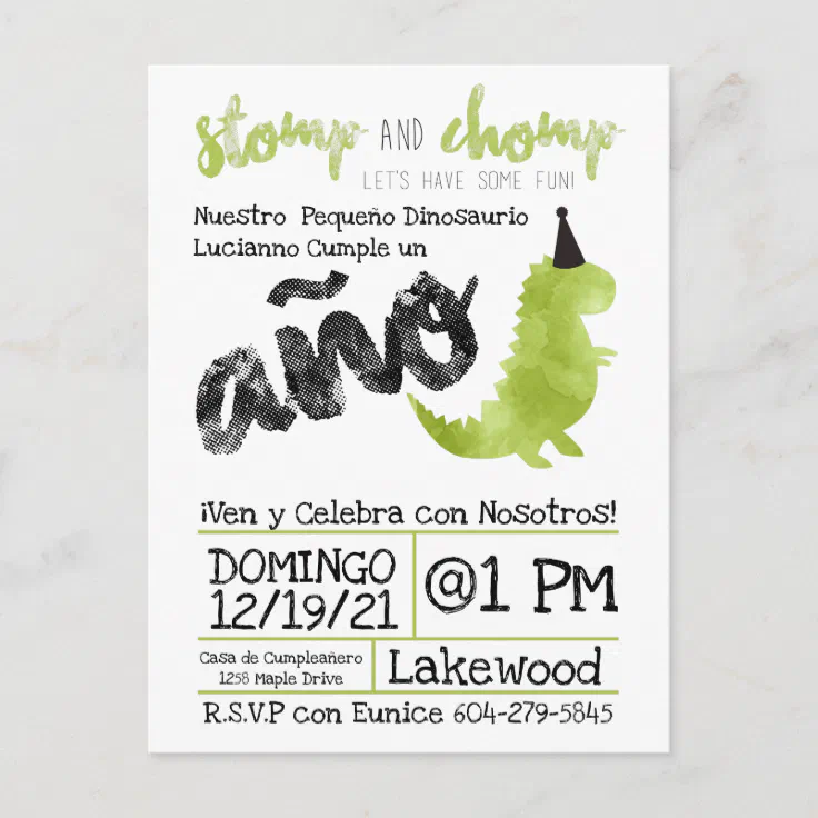 Spanish Little Dino Dinosaur theme Boy Stomp Postcard | Zazzle
