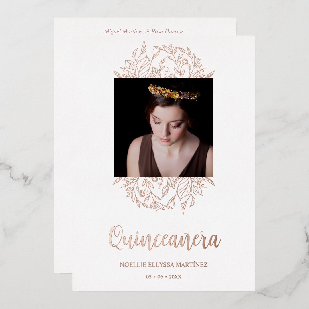 Spanish Luxury Wildflowers Frame Quinceañera Photo Foil Invitation | Zazzle