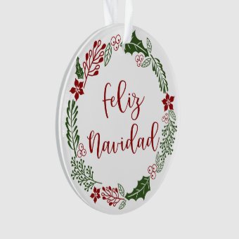 Spanish Merry Christmas Wreath, Feliz Navidad Ornament | Zazzle