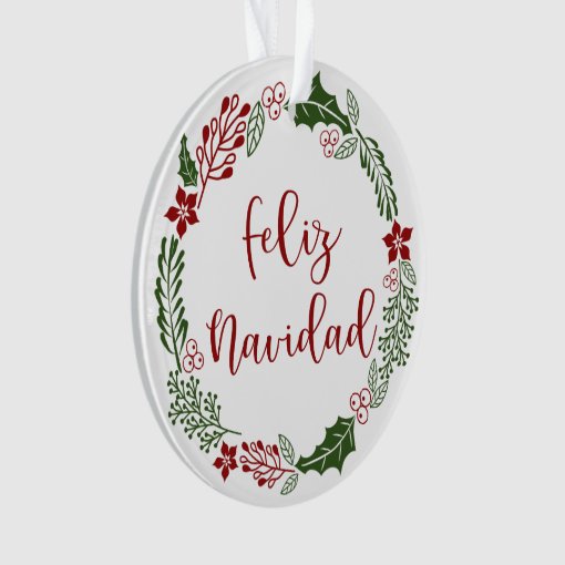 Spanish Merry Christmas Wreath, Feliz Navidad Ornament | Zazzle