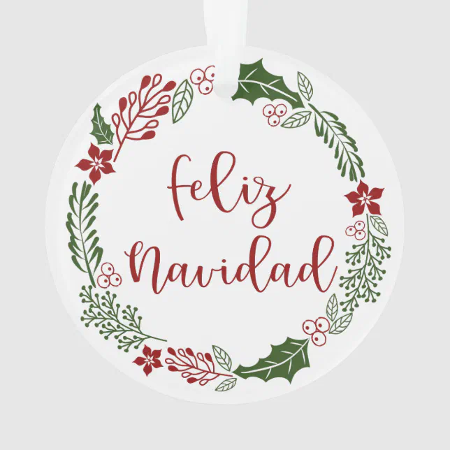 Spanish Merry Christmas Wreath, Feliz Navidad Ornament | Zazzle