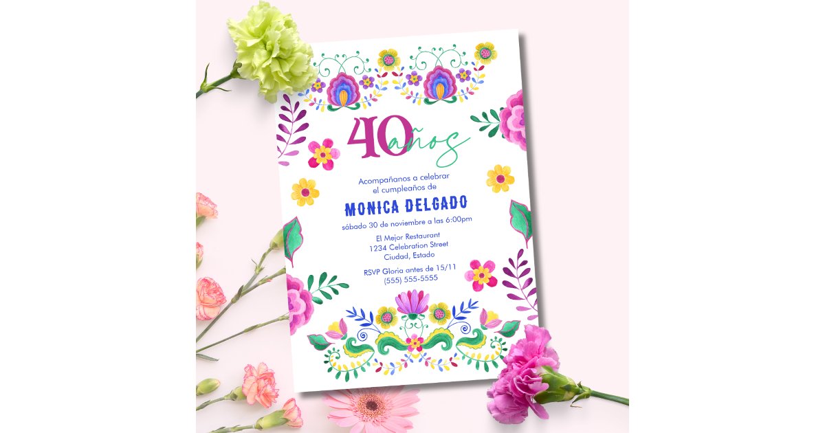 Spanish Mexican Fiesta Floral 40th Birthday Party Invitation | Zazzle