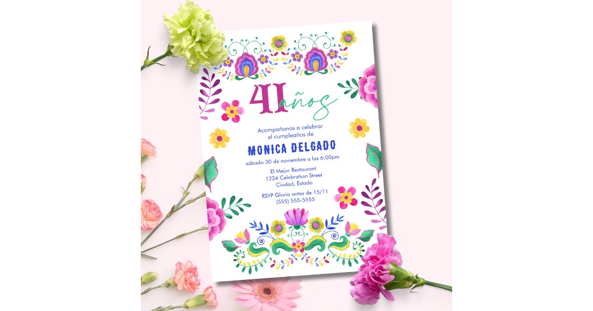 Spanish Mexican Fiesta Floral 41st Birthday Party Invitation | Zazzle