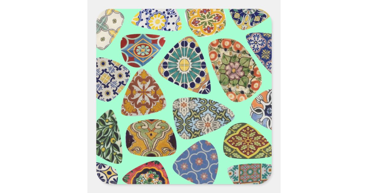 Spanish & Mexican Tile Mosaic Square Sticker | Zazzle